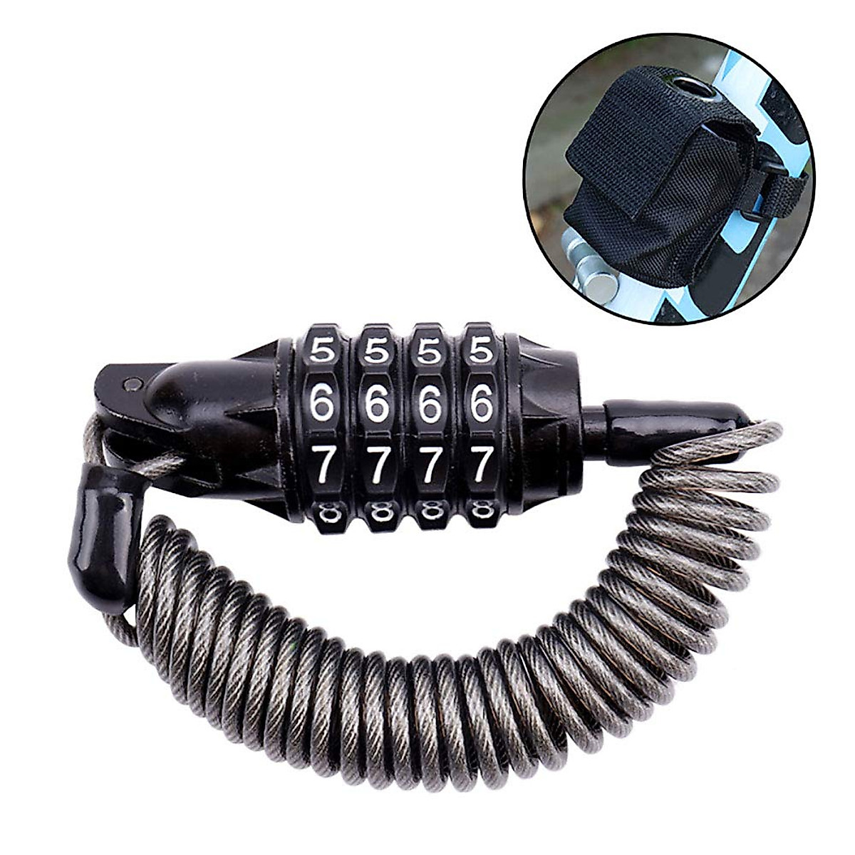 Bike Ring Lock Wire Steel Cable Lock,Multifunction Bicycle Steel Wire 4 Digit Password Anti-Theft Security Bike Lock for Motorcycle,Door, Gate, Fence, Grill Black Lock + Bag