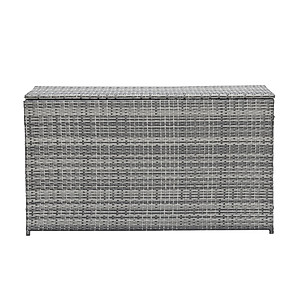 Teamson Home 154 Gallon Lined Weather Resistant Outdoor Rattan Wicker Patio Deck Storage Box with Soft Close Hinges for Patio Furniture Cushions or Pool Accessories, Gray