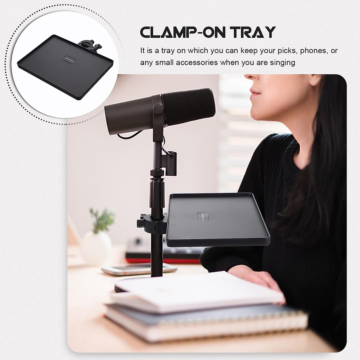 HEALLILY 1pc Mic Rack Stand Tray Adjustable Clamp-On Rack Tray Holder Universal Mic Microphone Stand Tray for Live Streaming Karaoke Concert