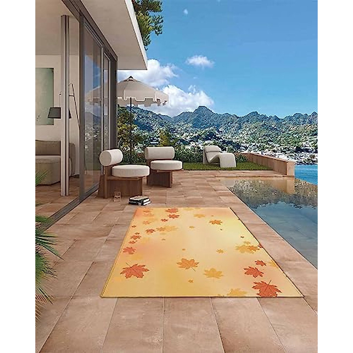 Thanksgiving Outdoor Rug, Large Floor Mat Day Dreamlike Maple Leaf Non Slip Area Rug Rubber Backing Quick Dry Clearance Carpet for Camping Rugs, Patio, Garden, Lawn, Deck, Porch, 6' x 9'