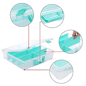 BTSKY Clear Plastic Dividing Storage Box with 8 Compartments Adjustable Storage Bin with Lid Portable Craft Storage Container Multipurpose Sewing Box Art Supply Organizer, 15.1x13.9x3.5 Inches