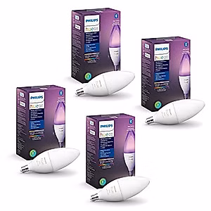Philips Hue White and Color Ambiance B39 E12 Candle with Bluetooth, Hue Hub Compatible- 4 Pack (556968-4)