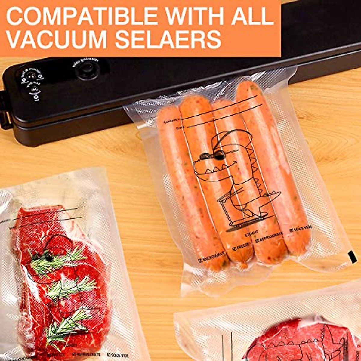 EZDOIT Vacuum Sealer Bags Commercial Grade for Food Saver, Food Sealer Bags BPA Free, Heavy Duty, Food Vac Bags for Storage Meal Prep or Sous Vide 100 Pack (4'' x 6'')