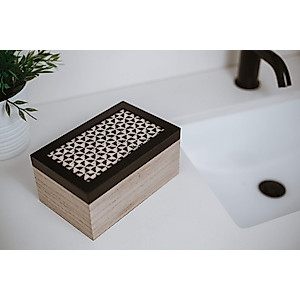 Bathroom Flushable Wipes Dispenser Decorative Wooden (MDF) Box Container to Conceal Diaper or Flushable Wipes 19cm x 12cm x 9cm Beige and Black