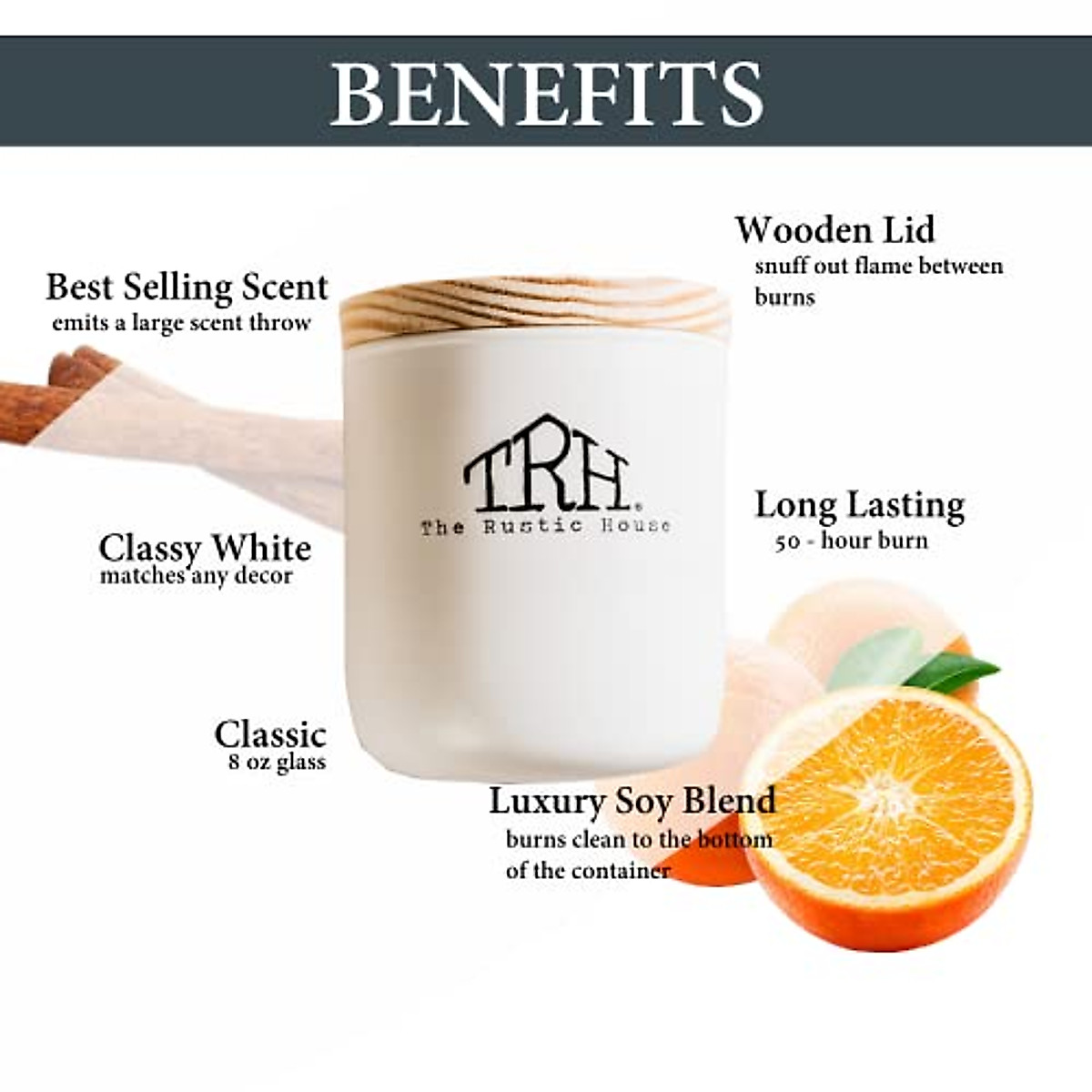 The Rustic House Candles Soy Wax Candle Home Decor | Non Toxic Candles Long Burning Candles | Hand Poured Soy Candle Aesthetic Candles in Glass Container with Wood Lid,Orange Peel + Cinnamon