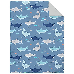 Everything Kids Navy & Light Blue Shark 4Piece Toddler Bed Set - Comforter, Fitted Bottom Sheet, Flat Top Sheet, Reversible Pillowcase, Navy, Light Blue, Grey, Teal (7019416)