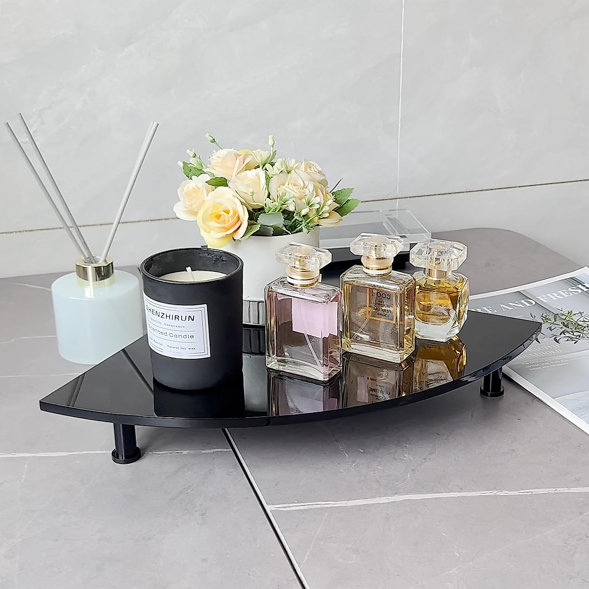 Acrylic Corner Riser Tray for Bathroom Counter, Bathroom Kitchen Corner Tray Display Stand, Black