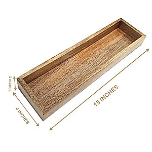 Handcrafted Rectangular Long Coffee Table Tray Wooden Serving Platter Trays Centerpiece for Housewarming Brown15 x 4 x 2 inches