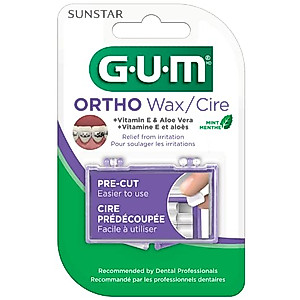 GUM Orthodontic Wax for Braces and Dental Devices - Soothing Dental Wax with Vitamin E and Aloe Vera - Clear Color and Refreshing Mint Flavor (6pk)