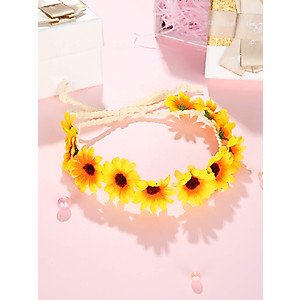 WILLBOND 8 Pieces Sunflower Crown Hair Wreath Daisy Flower Headbands Hippie Headbands Adjustable Floral Bridal Headpiece for Hippie Party Wedding Festivals Photo Props