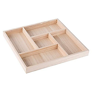 Wooden Tray with 5 Sections – 2 Pack Square Tray Chip and Dip Platter – Divided Serving Tray for Appetizers & Snacks – Veggie Platter - Food Trays for Party Montessori Wooden Trays - 10.5”x10.5”x1.22