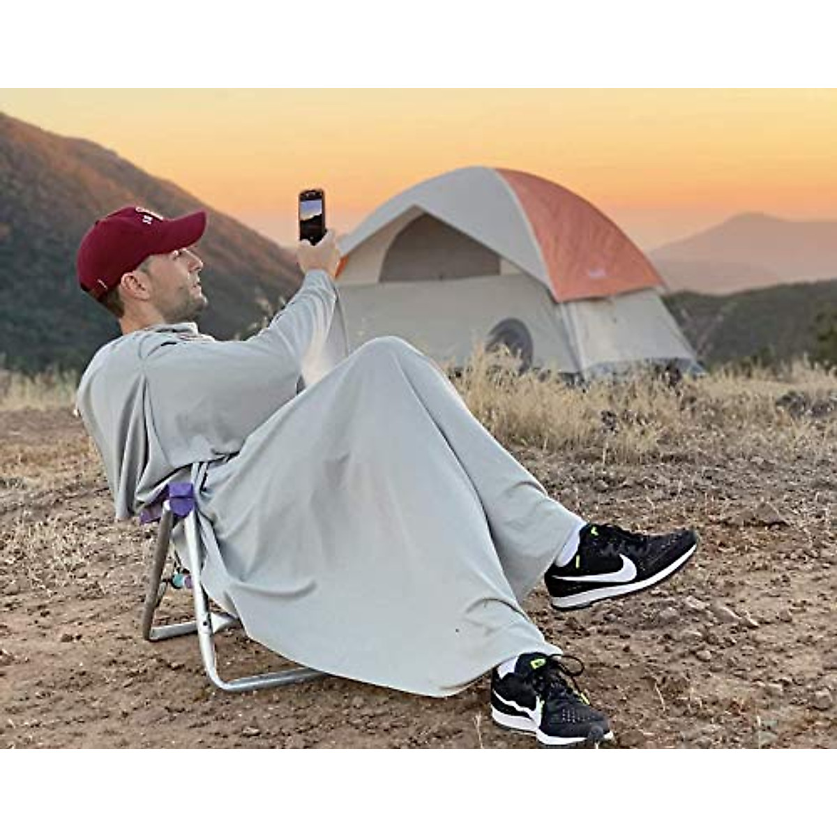 4-Rest Travel Blanket Wearable Super Lightweight Packable Travel Blanket with Sleeves and 2-in-1 Warm/Cooling Effect (Blue, M-L-XL)