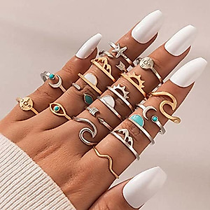 Dcfywl731 Stackable Rings for Women Trendy Stuff Knuckle Ring Cute Adjustable Arrow Knot Wave Star Moon Rings Set Jewelry Gifts Stocking Stuffers for Christmas Gifts 2024