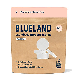 BLUELAND Laundry Detergent Tablets, 120 Count, Unscented Plastic-Free Eco-Friendly Pods, Sheets, Liquid Alternative - Natural, Gentle, Non Toxic