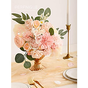 PERFNIQUE Pink Artificial Flowers Combo Box, Set of 47pcs Faux Flowers, Fake Floral Arrangements for DIY Wedding Bouquets Centerpieces with Roses, Baby Shower Party Home Decorations(Peach Pink)
