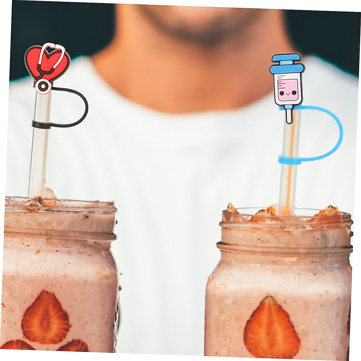 Yardwe 6Pcs medical straw cap straw protector cap silicone straw tips novelty doctor straw caps drinking straw protector Caps for straws straw protector cover cute