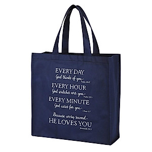 Christian Brands God Loves You Blessing Tote Bag, Blue, Large
