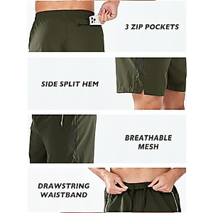 NORTHYARD Men's Running Athletic Shorts 5 inch Workout Gym Tennis 7'' Short Quick Dry Active Training with Zipper Pockets ARMYGREEN-L