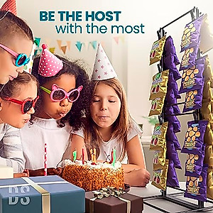 DS THE DISPLAY STORE Potato Chip Rack Display Stand with 32 Clips, 2-Row Chip Stand Display for Party, Countertop Chip Bag Holder, Black Snack Display for Counter, Snack Retail Display Rack