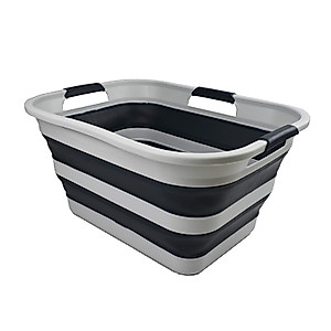 SAMMART 30L(8 gallon) Collapsible Plastic Laundry Basket - Foldable Pop Up Storage Container/Organizer - Space Saving Hamper/Basket - Water Capacity 24L(6.3 gallon) (1, Grey/Slate Grey)