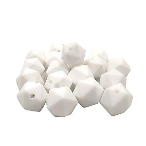 Alenybeby 50pcs DIY Silicone Pearl Beads Set 14/17mm Hexagon Icosahedron 12/15mm Round Beads for Keychain Mom Craft Necklace Jewelry Making