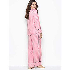Victoria's Secret Silky Satin Two Piece Long Pajama Set, Satin Fabric, Unlined, Women's Pajamas, Pink (M)