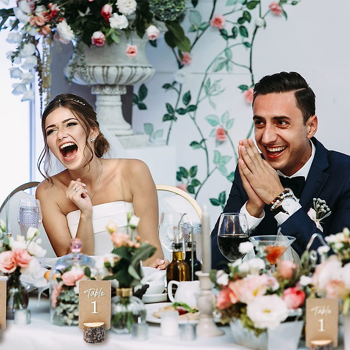 Mandala Crafts Wood Place Card Holders for Table - Wooden Card Holder for Wedding Gift Table Photos Name Tags - 20 Rustic Wood Table Number Holders 30 Cards