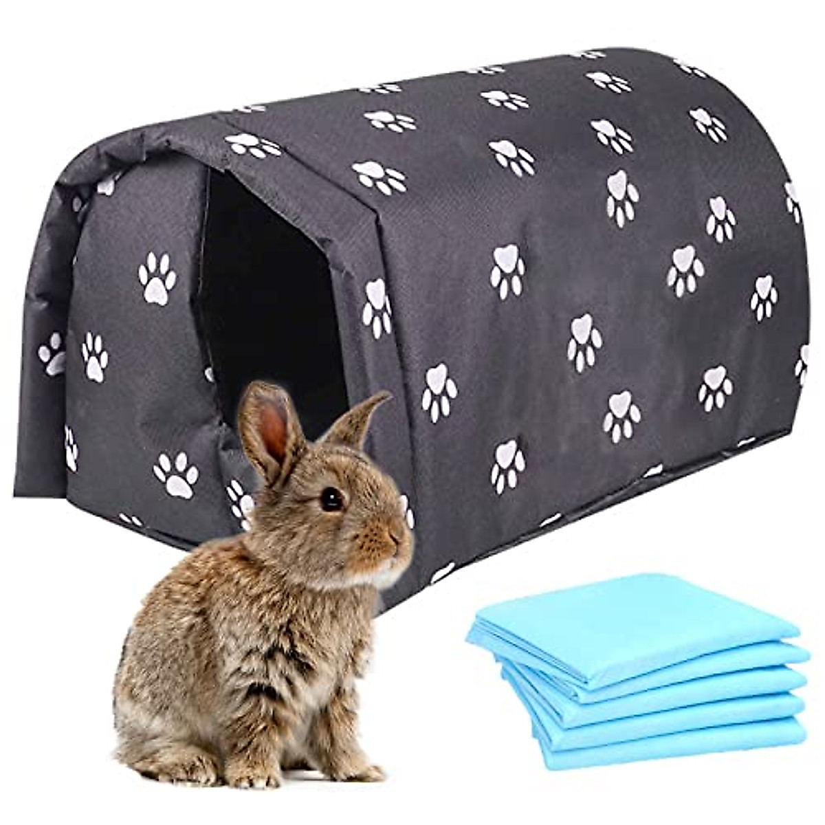 Bunny Cave Bed Small Animal Warm Nest Habitats Guinea Pig Hideouts Cage Accessorie for Hamster Rat Mice Chinchilla Flying Squirrel (Black)