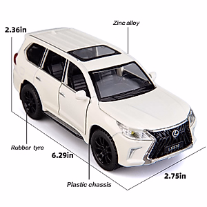 BDTCTK 1/32 Compatible for Lexus LX570 Off-Road in Luxury SUV Model Car, Zinc Alloy Pull Back Toy car with Sound and Light for Kids Boy Girl Gift(White)