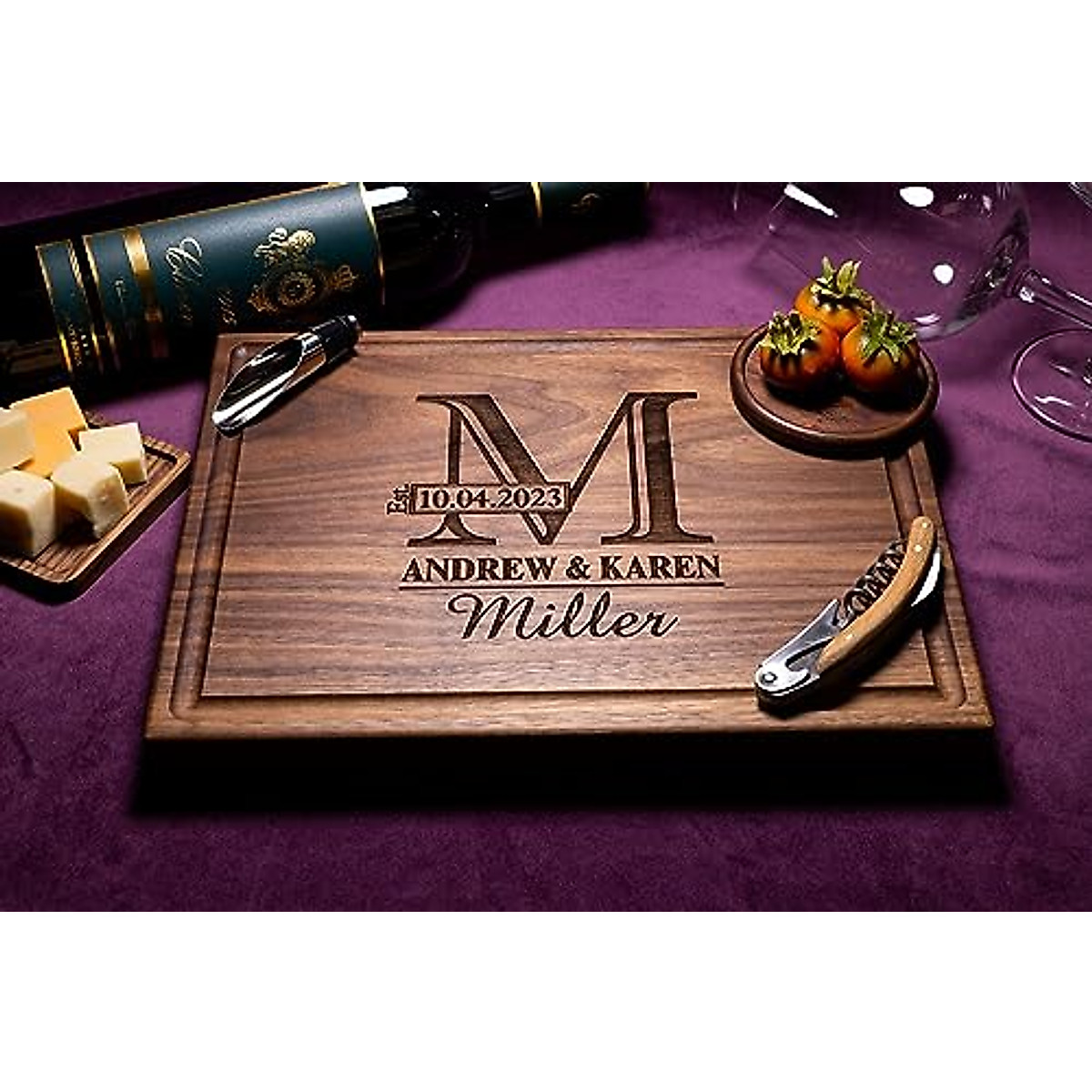 Straga Personalized Cutting Boards | Handmade Wood Engraved Charcuterie | Custom Wedding, Anniversary, Housewarming Gift for Couples Monogram Designs