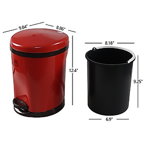 Wakikini 2 Gallon Plastic Step On Trash Can with Lid, Round Foot Pedal Garbage Bin, Red