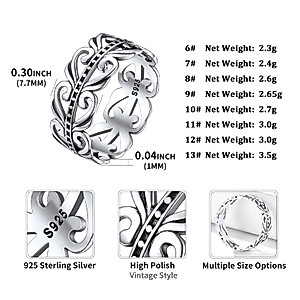 ChicSilver Men 925 Sterling Silver Stacking Ring 8mm Retro Filigree Vine Leaf Statement Ring Celtic Eternity Wedding Band for Women Size 13
