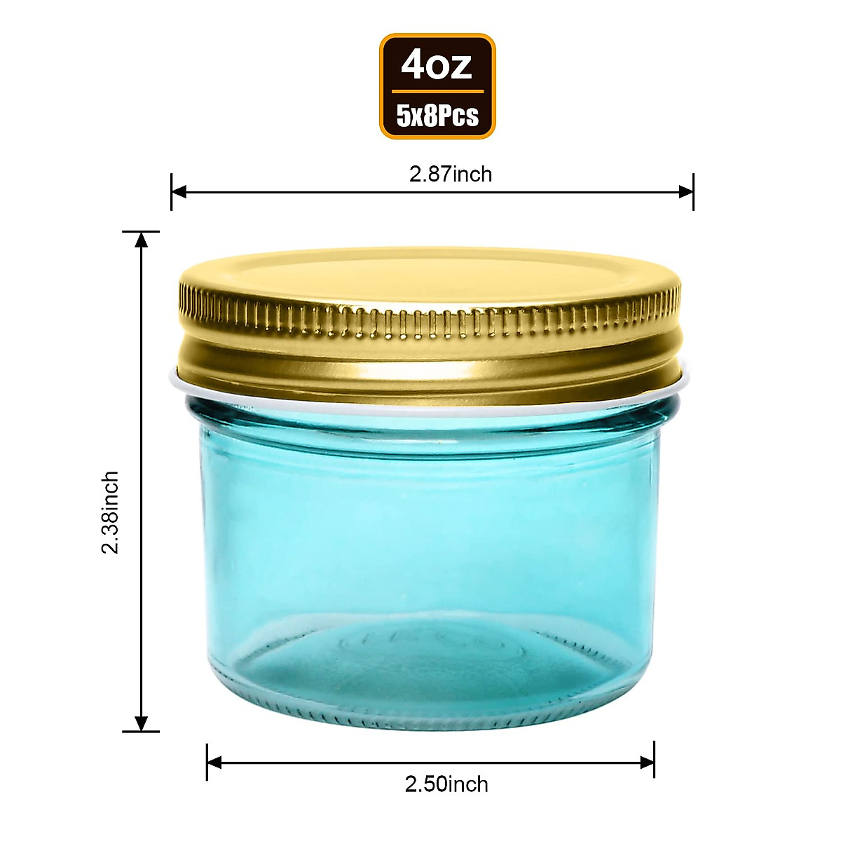 Encheng Glass Jars With Golden Lids 4oz,Small Glass Spice Jars For Herb,Jelly,Jams,Colorful Regular Mouth Manson Jars For Candle Holder,DIY Crafts,40 Pack