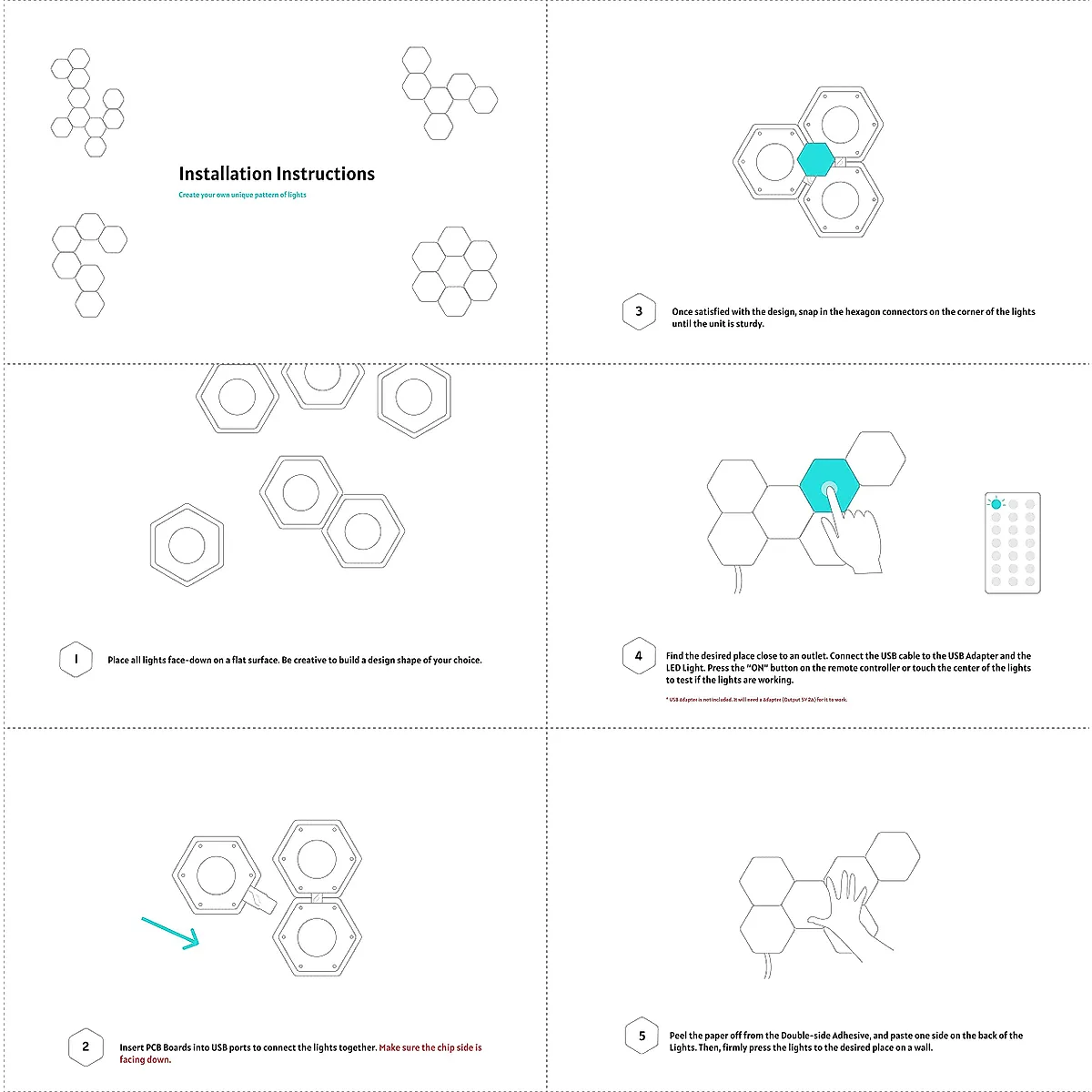 Fignolee Hexagon Lights | Premium Light Panels | RGB Cool Lights | Touch-Sensitive and Remote Controlled Gaming Lights Suitable for Game Room, Bedroom and Living Room | DIY led Wall Lights (6 pcs)