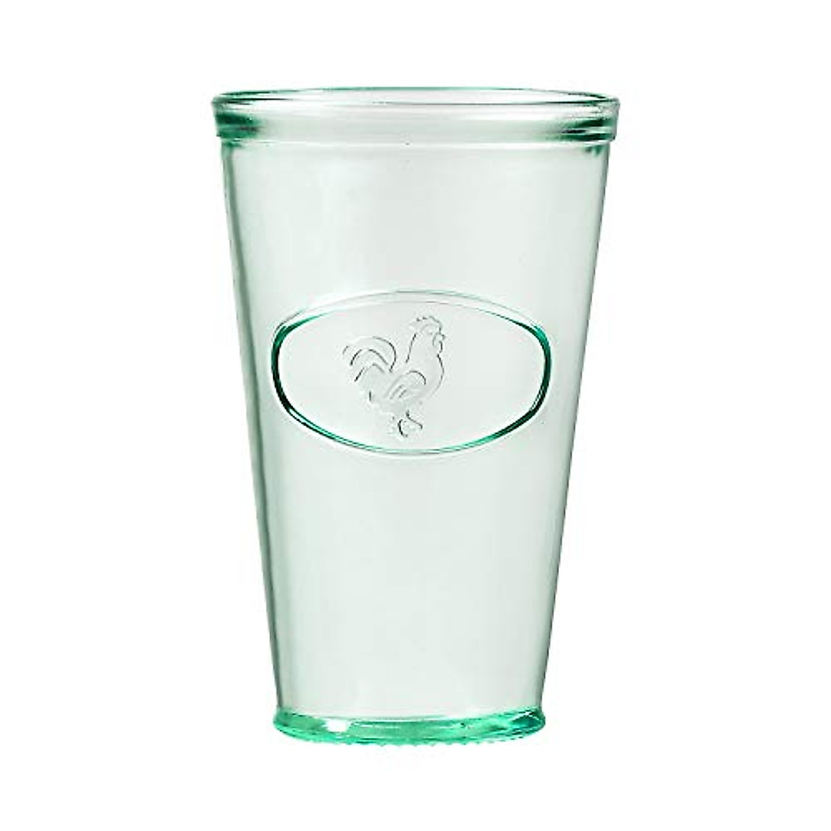 Amici Home Rooster Hiball Glass | 16 Oz | Italian Made, Recycled Glass with Green Tint | Drinking Glass with Embossed Design for Water, Juice, Cocktails (Set of 6)