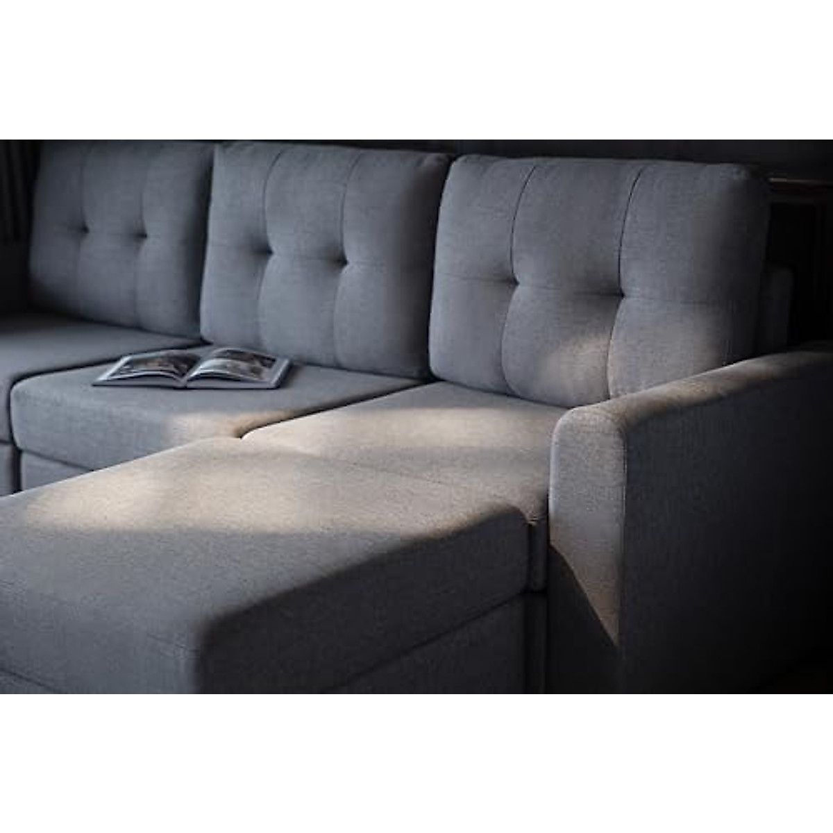 LINSY HOME Oversized Modular Couch, Rubik III 6 Seats with Ottoman Convertible U Shaped Sectional Sleeper Sofa with Storage, All Covers Changeable Washable, Grey