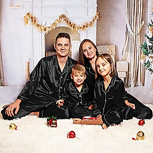 Christmas Pajamas for Family Silk Satin Matching Pajamas Couples Loungewear Festival Party Sleepwear with Button Kids Black