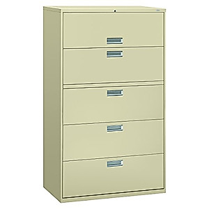 HON 5-Drawer Filing Cabinet - 600 Series Lateral or Legal Filing Cabinet, 42w by 19-1/4d, 5-Drawer, Putty (H695)