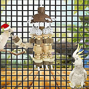 Aupipiroo Large Bird Parrot Toy, Natural Wooden Blocks Bird Chewing Toy Parrot Cage Bite Toy for Cockatoos African Grey Macaws and Amazon Parrots Large Medium Parrots Rattan Balls Wicker Ball Gifts