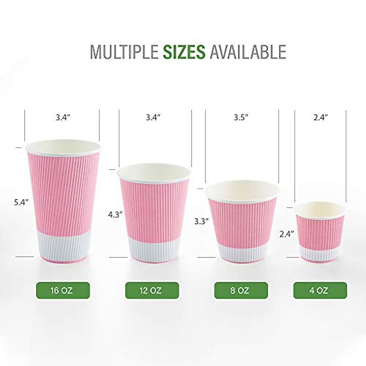8 Ounce Disposable Coffee Cups, 500 Double Wall Hot Cups For Coffee - Lids Sold Separately, Rippled Wall, Light Pink Paper Insulated Coffee Cups, For Coffee, Tea And More-Restaurantware