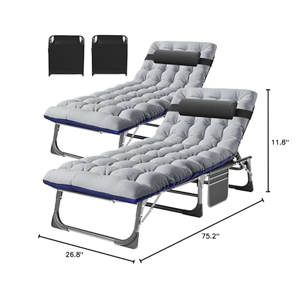 MOPHOTO Folding Chaise Lounge Chair 5-Position, Folding Cot, Heavy Duty Patio Chaise Lounges for Outside, Poolside, Beach, Lawn, Camping