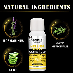 Goiple Lace Melting Spray for Wigs, Closures & Extensions - Styling Agent with Strong Natural Finish, Fast Drying, Water & Oil Resistant, Includes Hair Adhesive, Edge Control Wax & Hair Wax Stick