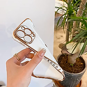 imluckies Compatible with iPhone 14 Pro Max Case, Shockproof TPU Cover with Luxury Gold Plating Edge & Love Heart Pattern, Full Camera Protection Case for Women Girls 6.7" (2022), Black