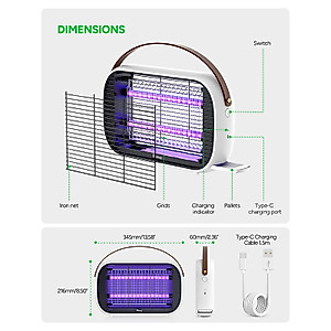Buzbug LED Bug Zapper Outdoor Indoor, Rechargeable 5200mAh Battery, Durable 10 Years Lifespan Lamp, Portable Camping Mosquito Zapper, Fly Trap Mosquito Trap, Fly Killer Fly Zapper -MA015C
