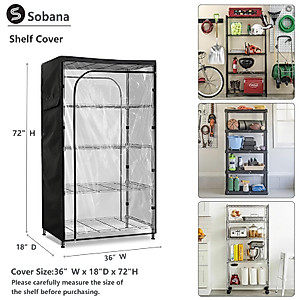 Sobana Waterproof Storage Shelf Cover,36 x 18 x 72 Inch Wire Shelving Rack Cover with Clear Front Panel,Dustproof Shelving Unit Cover (Cover only,Black)