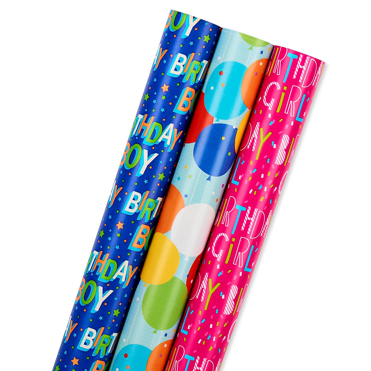 American Greetings Reversible Birthday Wrapping Paper, Stars, Polka Dots, and Balloons (3 Pack, 120 sq. ft)