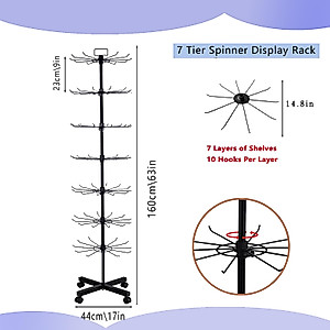 HomeToDou Upgraded Retail Display Rack with Card Clip,7 Tier Craft Show Racks,Store Display Shelves,Adjustable Rotating Stand,Jewelry Keychain Socking Hats,Movable Shop Spinner for Toys Show(Black)