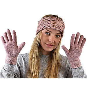 C.C Winter Warm Eco-Friendly Knit Chenille Touchscreen Texting Gloves, Rose