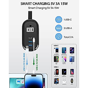 Travel Power Strip with USB Ports, Portable Small Power Strip with 4FT Wrapped Flat Plug Extension Cord, 2 Outlets 3 USB Ports(1 USB C), Non Surge Protector for Cruise Ship Hotel