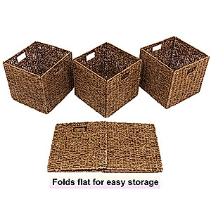 Trademark Innovations Foldable Storage Basket, 12"L x 12"W x 12"H, Brown, 4 Pack
